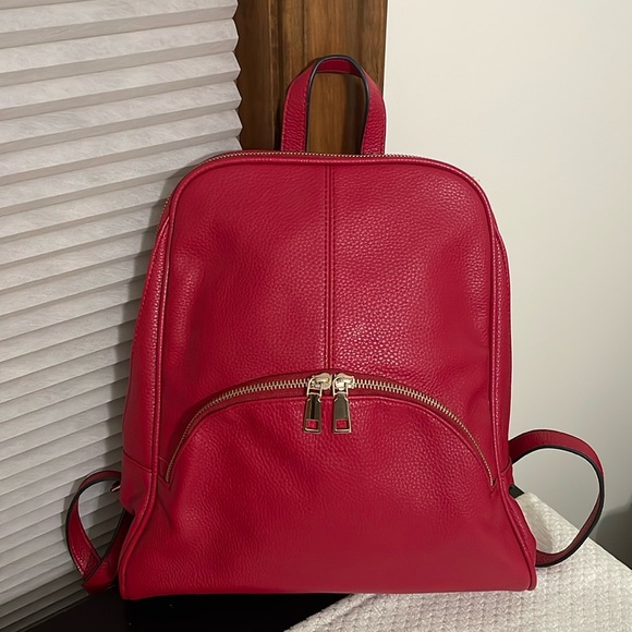 Bags | Red Vegan Leather Backpack | Poshmark